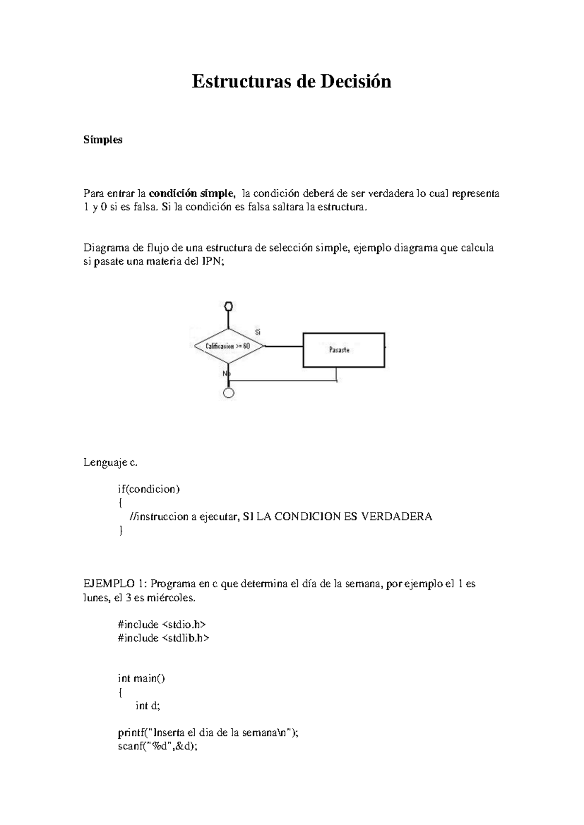 02. Estructuras de Decisión Simple y Doble en C - Studocu