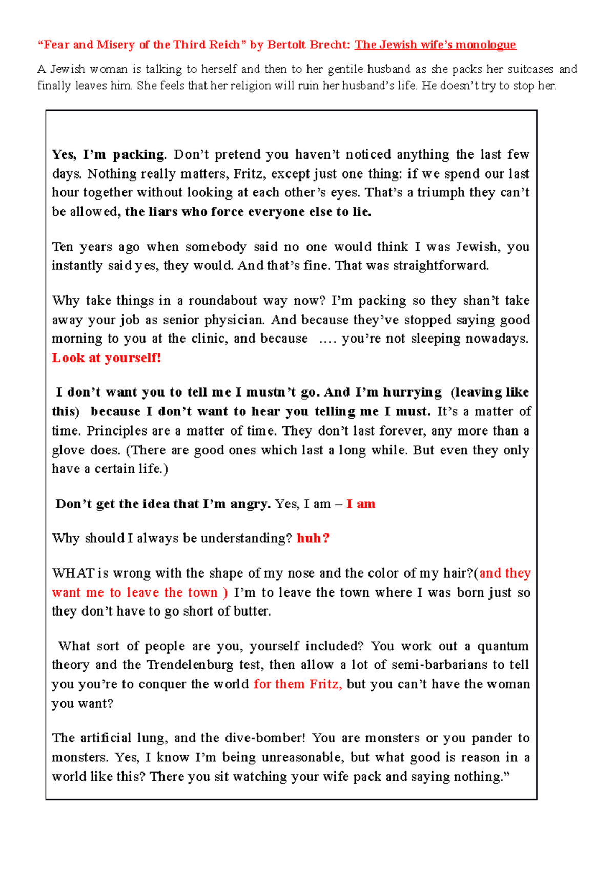 Monologue Audition Piece: "Fear and Misery of the Third Reich" Analysis ...