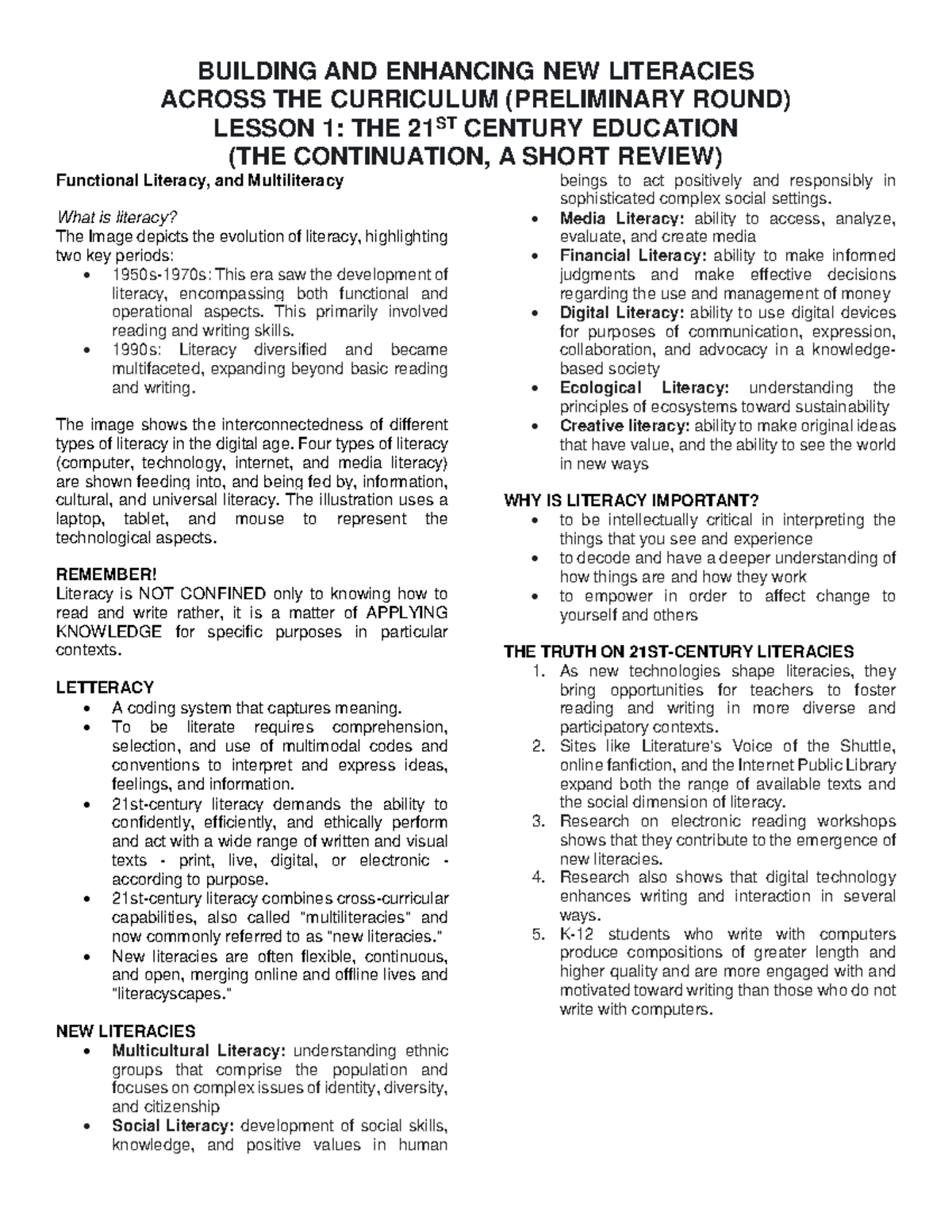 Prelim Lesson 1: Building and Enhancing New Literacies in Education ...