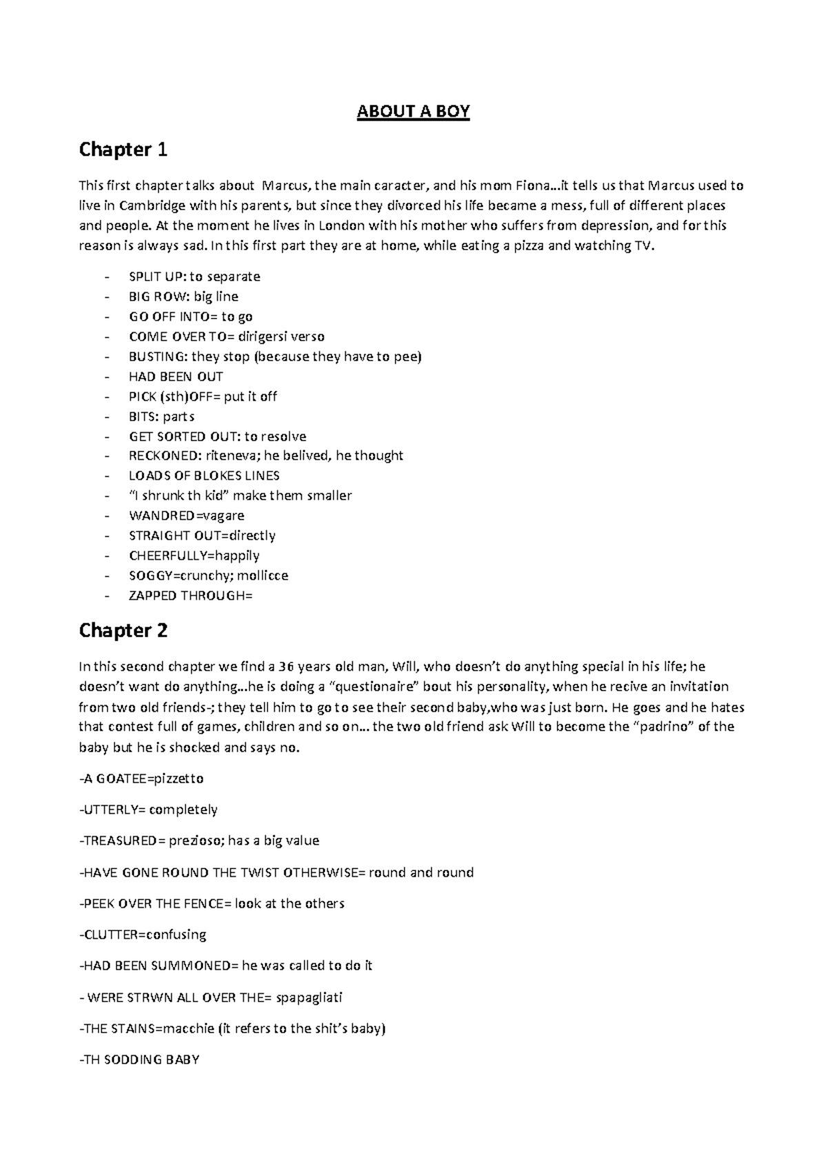 Final Exam Chapters Analysis for 'About a Boy' - ENG101 - Studocu