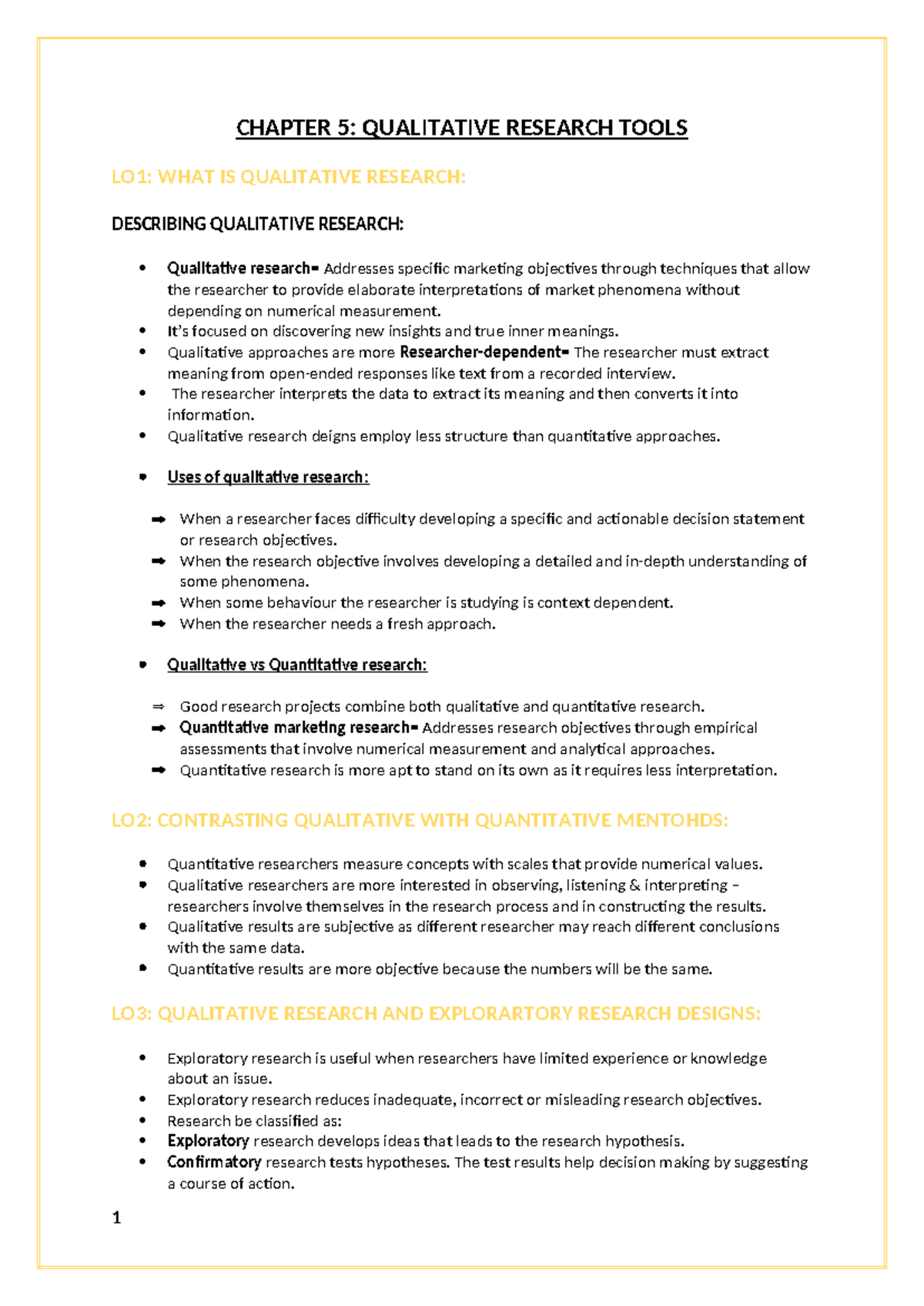 MM 344 chpt 5 - class notes - CHAPTER 5: QUALITATIVE RESEARCH TOOLS LO1 ...