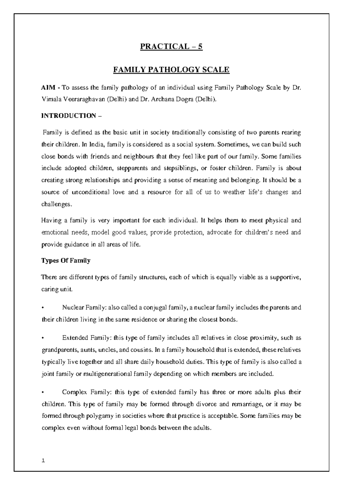 MPCL 007 Practical 5: Family Pathology Scale Assessment - Studocu