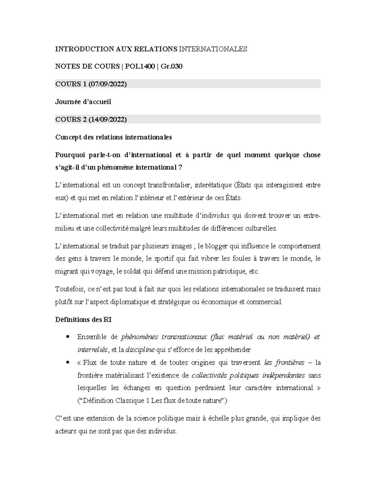 Notes de Cours POL1400 : Introduction aux Relations Internationales ...