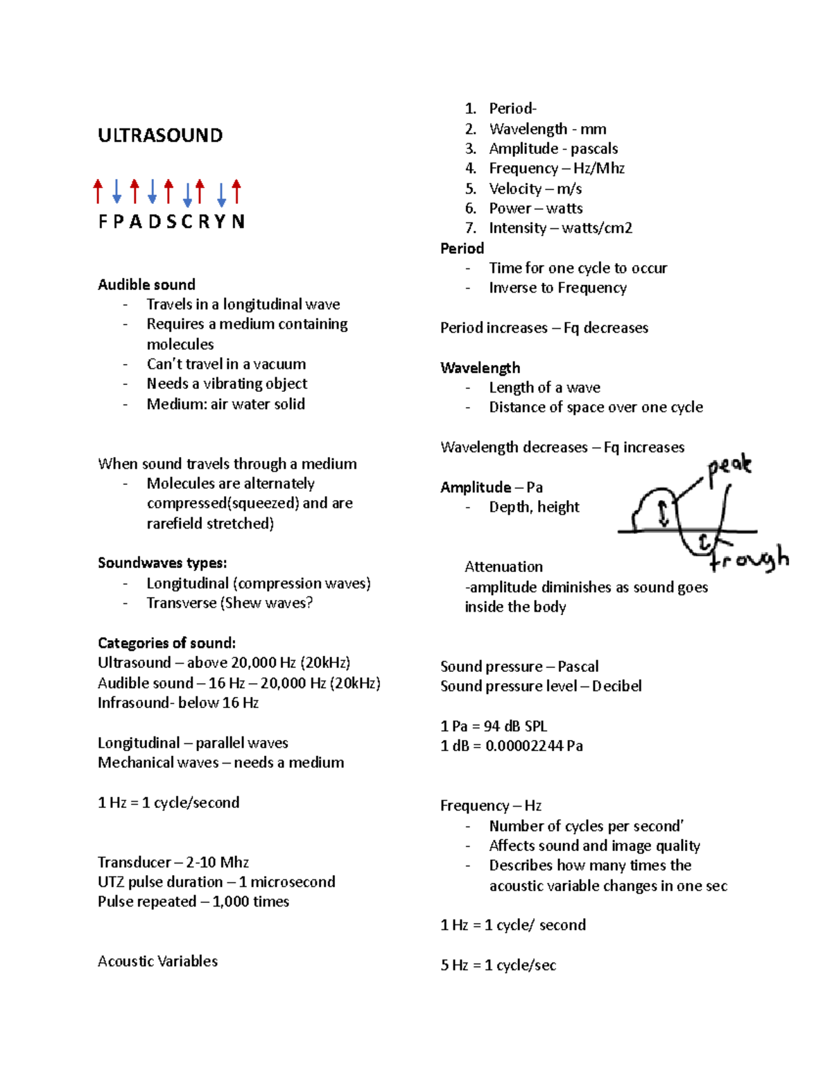 Ultrasound Lecture Notes for F P A D S C R Y N - Studocu