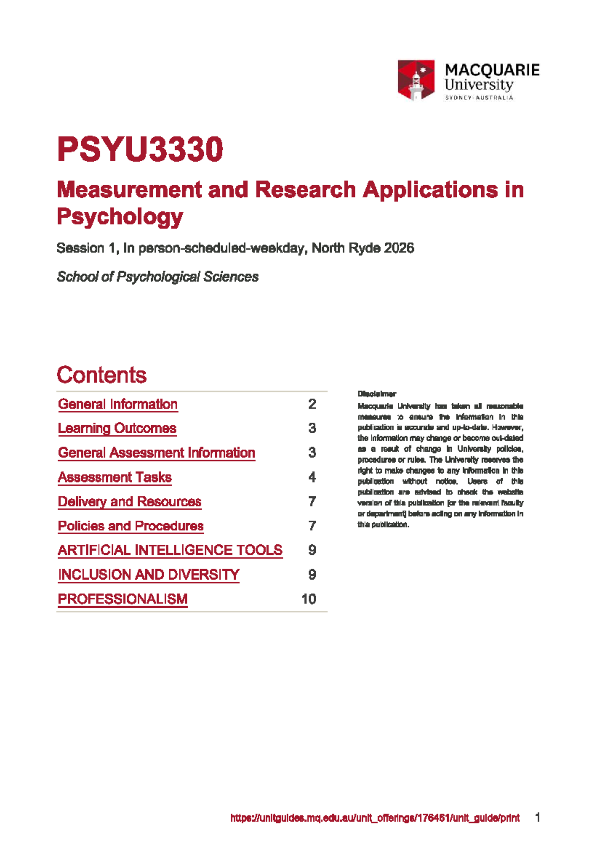 PSYU3330 Unit Guide: Measurement and Research Applications - Studocu