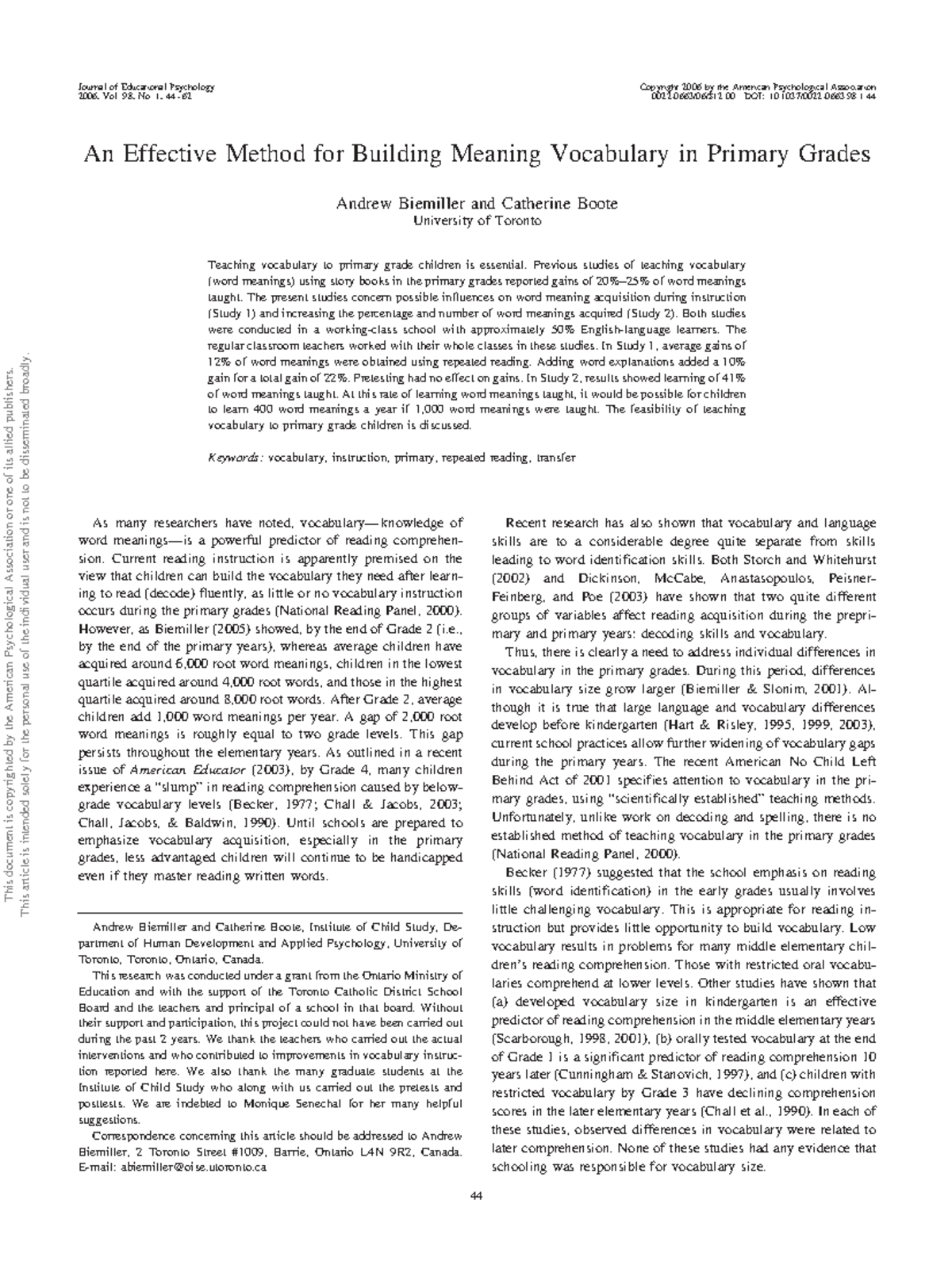 Effective Vocabulary Instruction in Primary Grades: Insights from ...