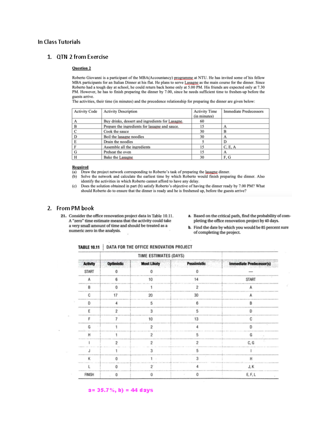 In Class Tutorials-Week 5 - BE1401 - In Class Tutorials 1. QTN 2 from ...
