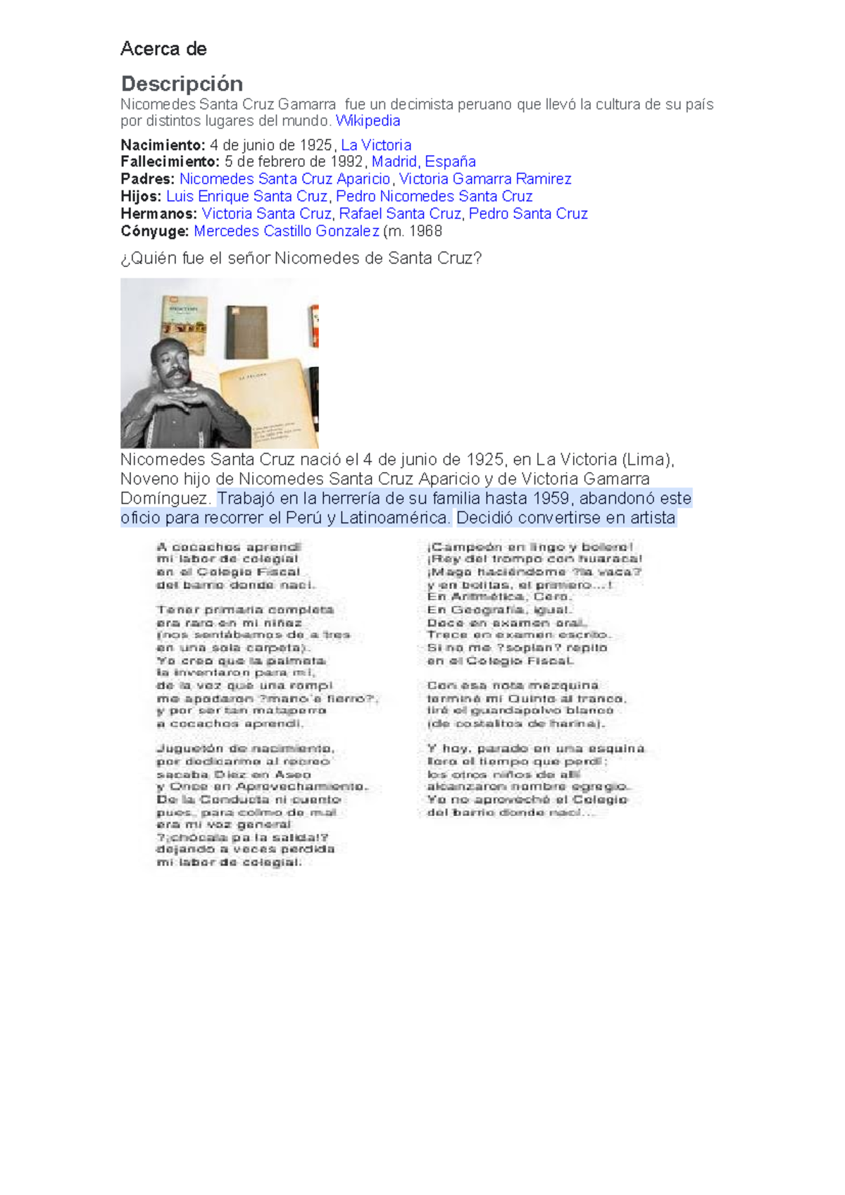 A cocachos aprendi - examen - Acerca de Descripción Nicomedes Santa ...