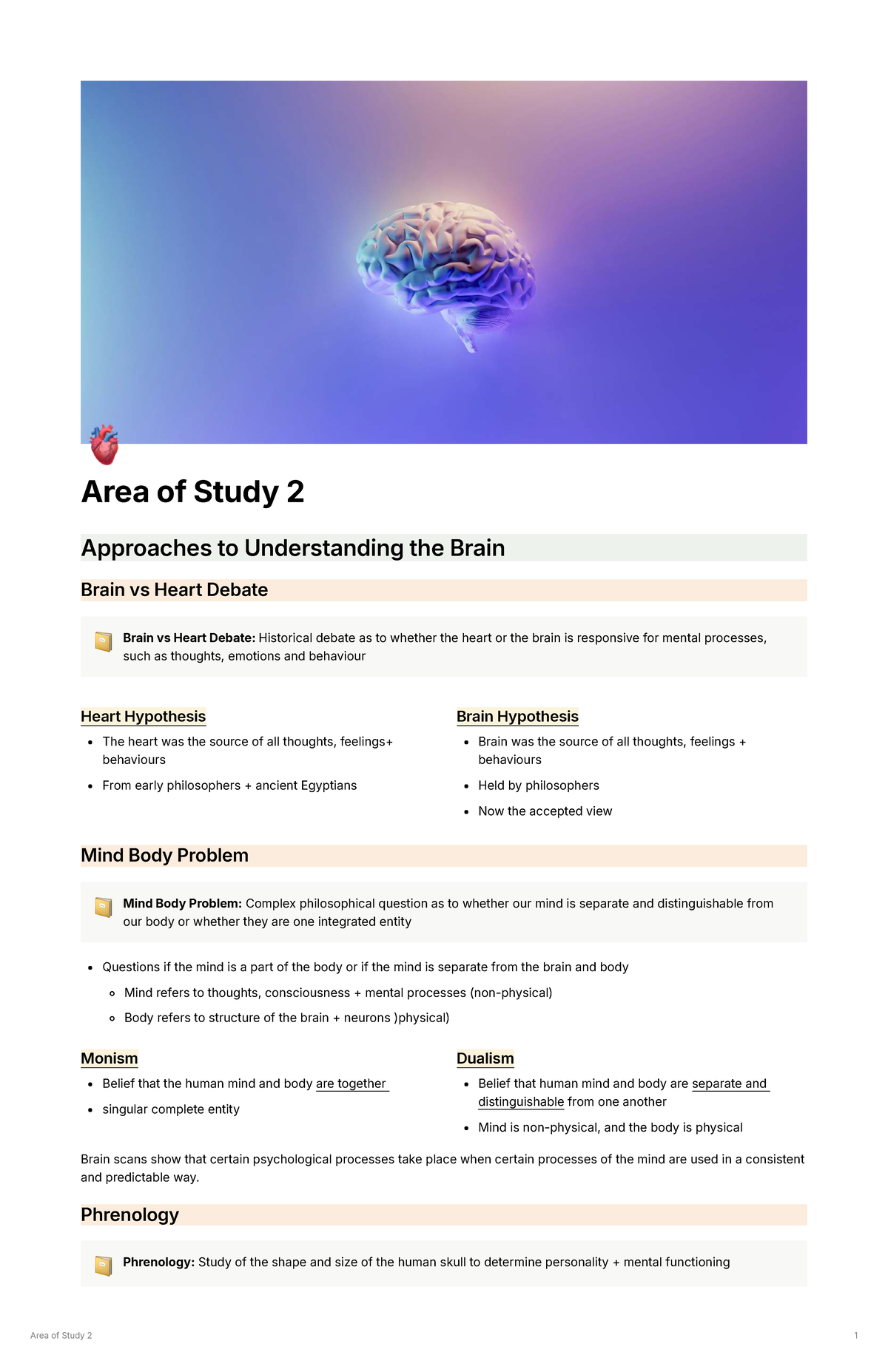 U1 AOS 2 Psychology VCE - Understanding the Brain: Key Concepts and ...