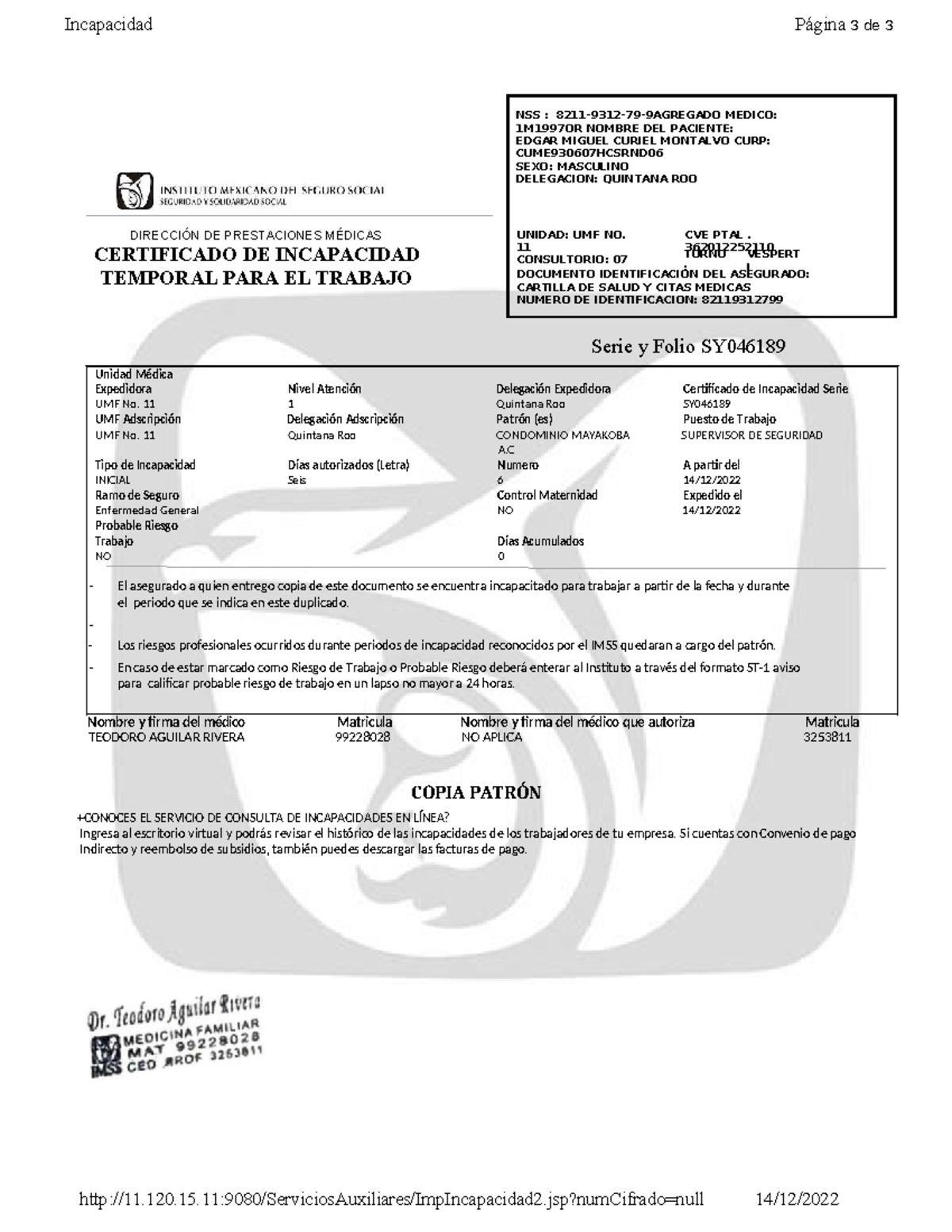 Certificado de Incapacidad Temporal IMSS - Edgar Curiel - Studocu