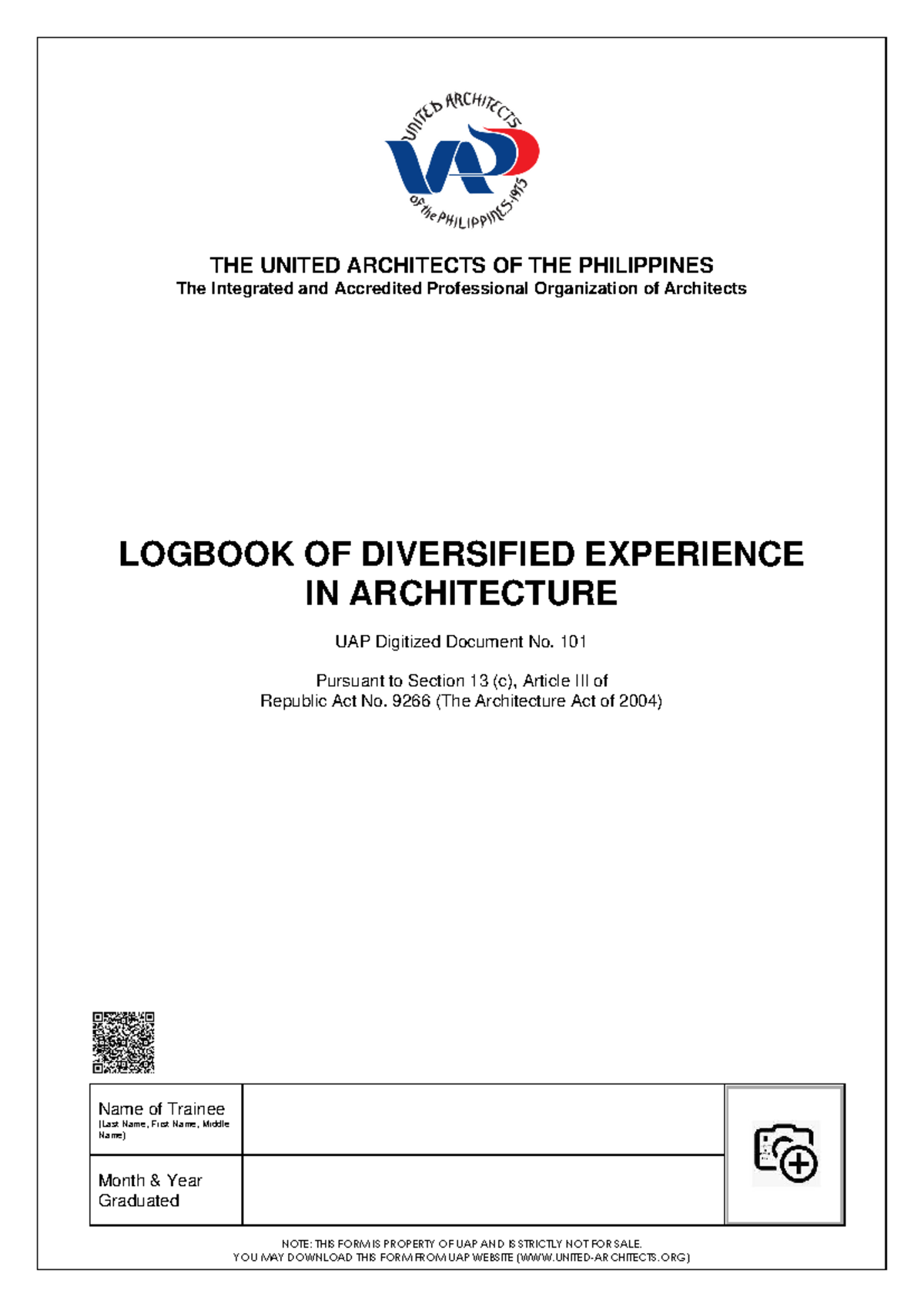 UAP Logbook of Diversified Experience for Architects 2021 Edition - Studocu