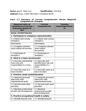 CSS NCII Form 1.1 Self-Assessment Check for Basic Competencies - Studocu
