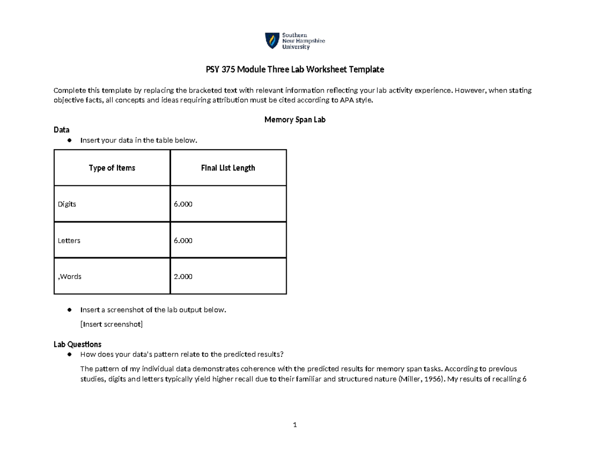 PSY 375 Module Three Lab Worksheet DG - However, when stating objective ...