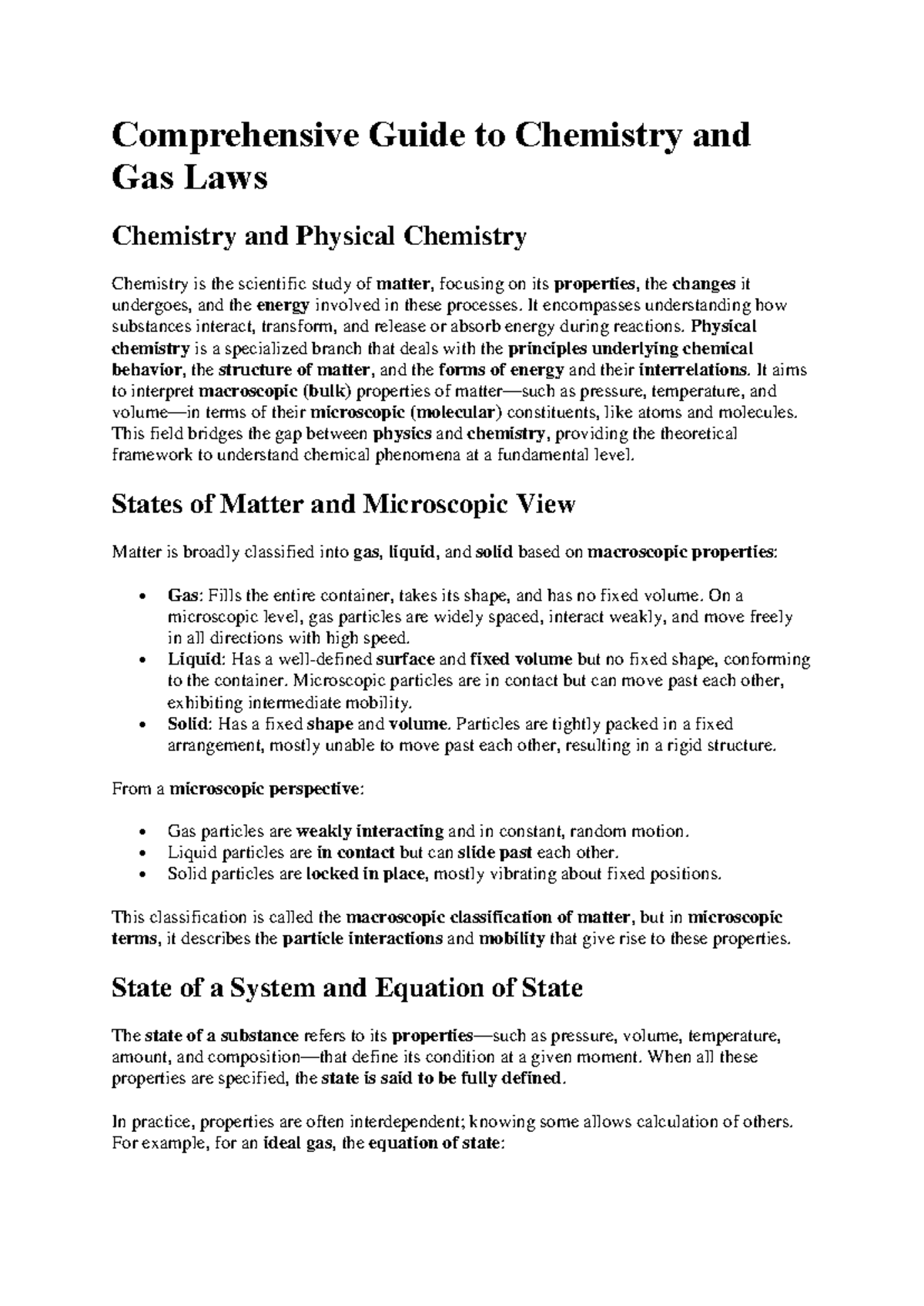 Comprehensive Overview of Gas Laws in Physical Chemistry - BPHARM - Studocu