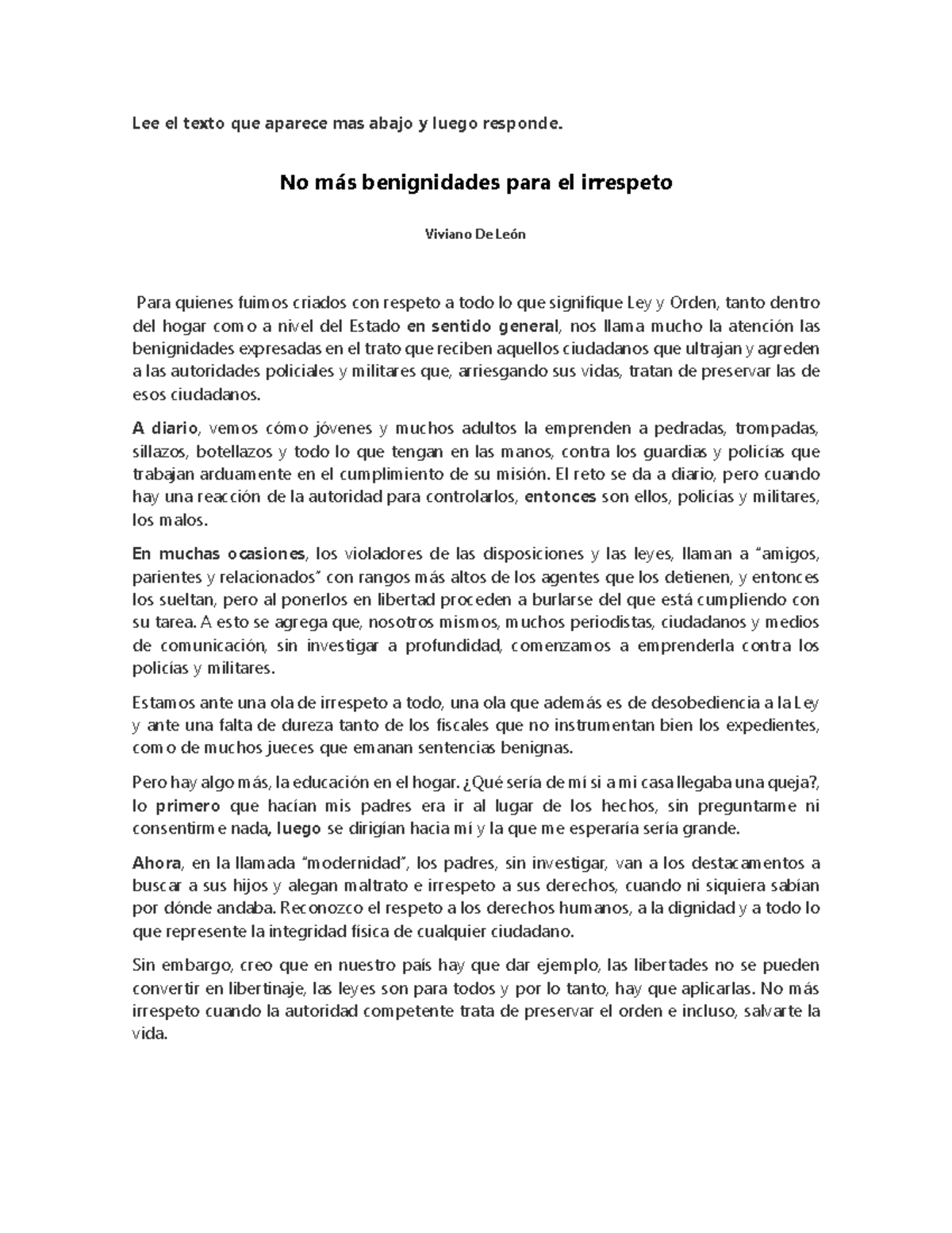 Tarea Semana 10: Reflexiones sobre el Irrespeto a la Autoridad - Studocu