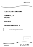 LML4806 - Unisa - Company Law - Studocu