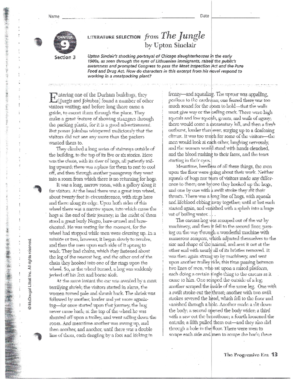 The Jungle CH 3 Literature Selection - Upton Sinclair Analysis - Studocu