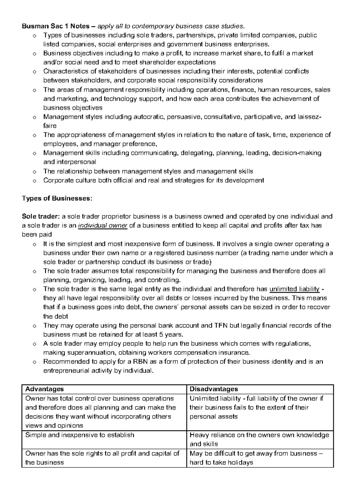 Business Management Unit 3 NOTES - Busman Sac 1 Notes – apply all to ...
