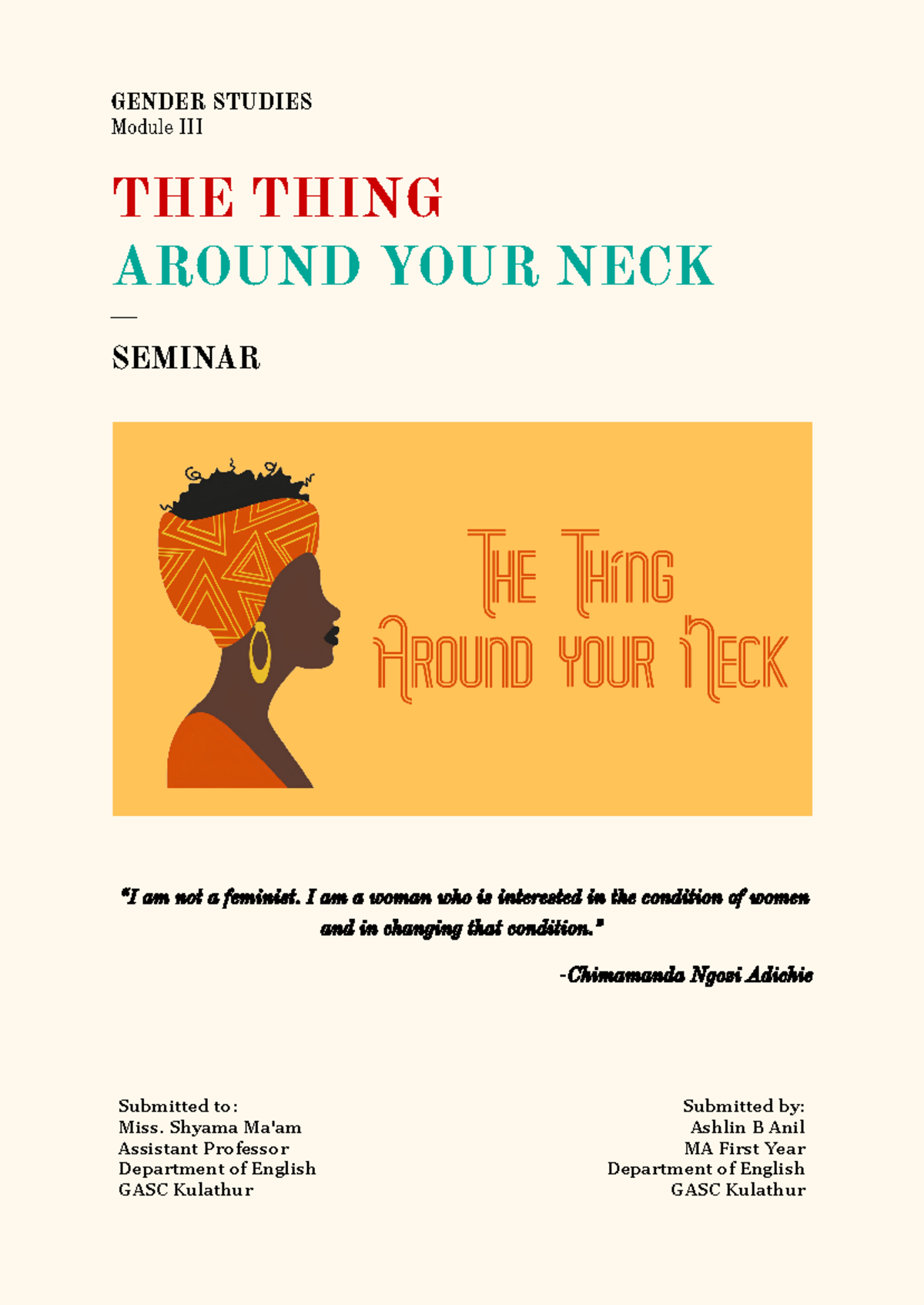 GENDER STUDIES Seminar: Analysis of "The Thing Around Your Neck" - Studocu