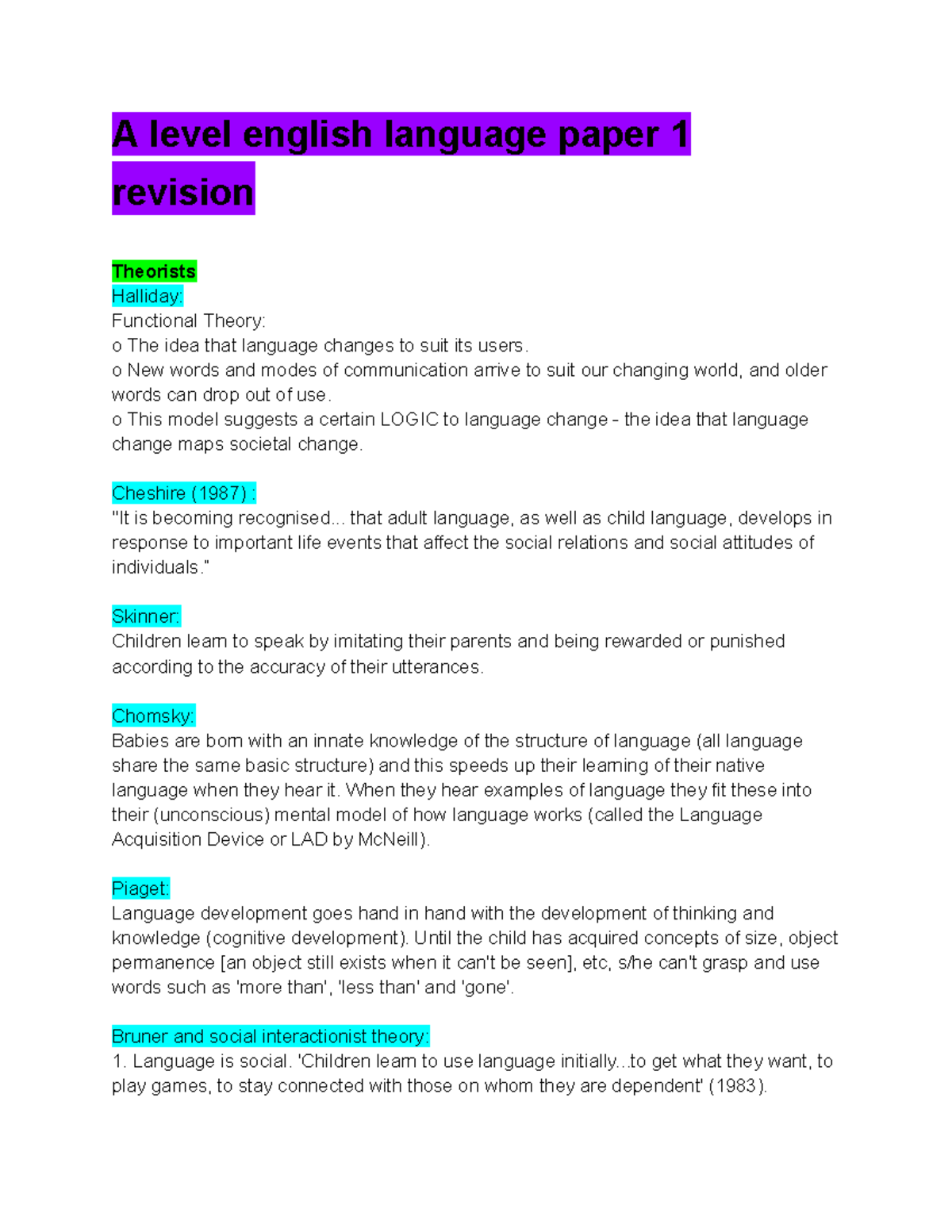 A Level English Language Paper 1 Revision: Key Theorists Overview - Studocu