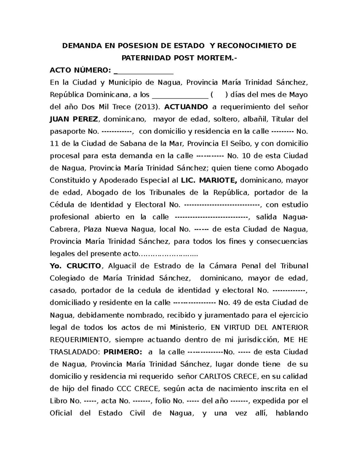 284674984 Demanda Reconocimiento Paternidad Post Mortem - Modelo Legal ...