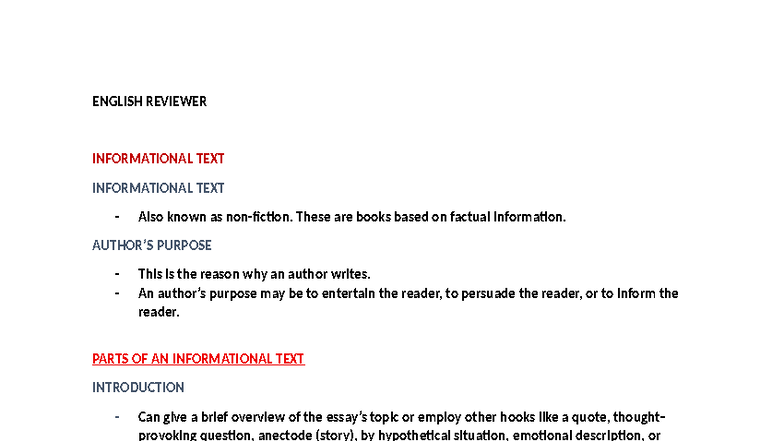 ENGLISH 101: Informational Text Review and Analysis - Studocu