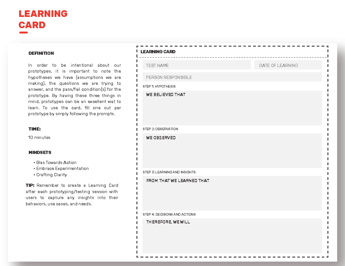 Learning Card Definition: Prototyping Insights and Actions - Studocu