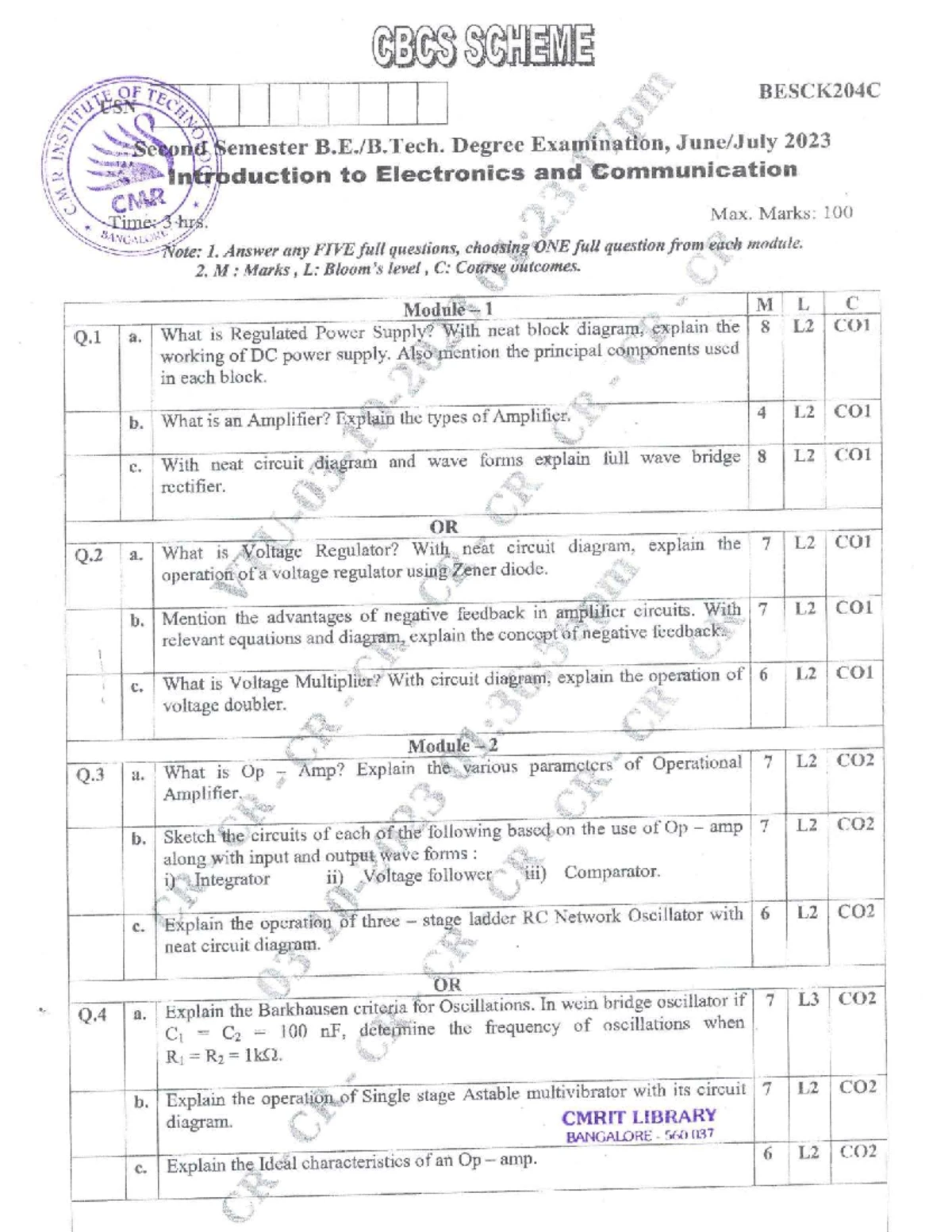 VTU Question Paper: BESCK 204E C Programming June-July 2023 Exam - Studocu