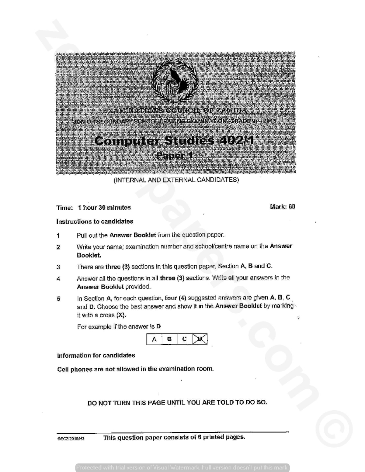 G9 Computer Studies Paper 1 (2015) - Exam Questions & Instructions ...