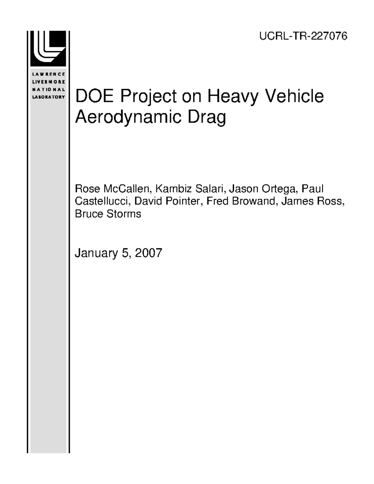 DOE project of heavy vehicle aerodynamics - UCRL-TR- DOE Project on ...