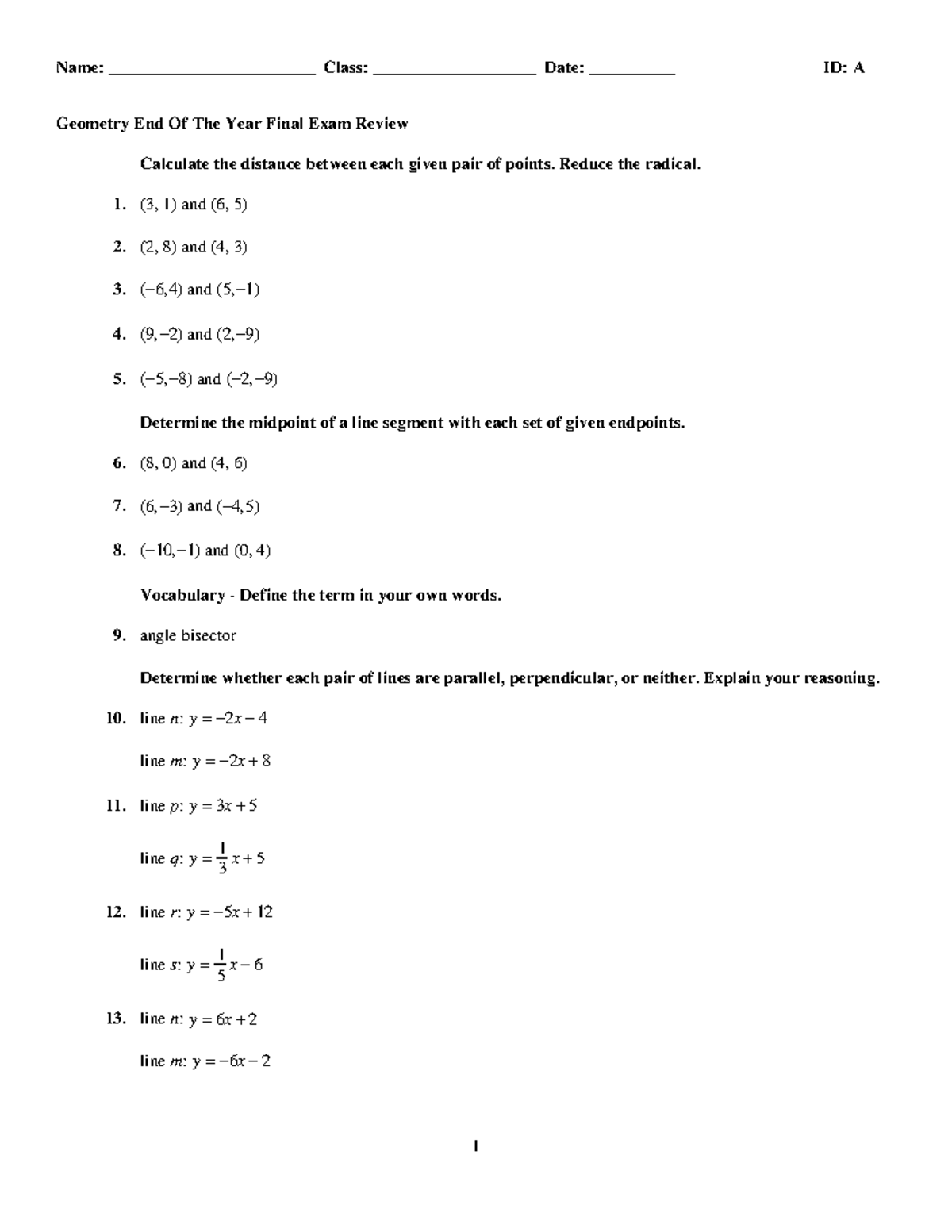 Geometry Geometry End-of-Year Final Exam Review (Course Code: Geometry ...