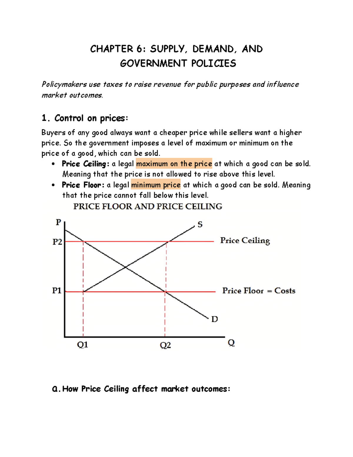 Chapter 6: Supply, Demand, and Government Policies - CHAPTER 6: SUPPLY ...