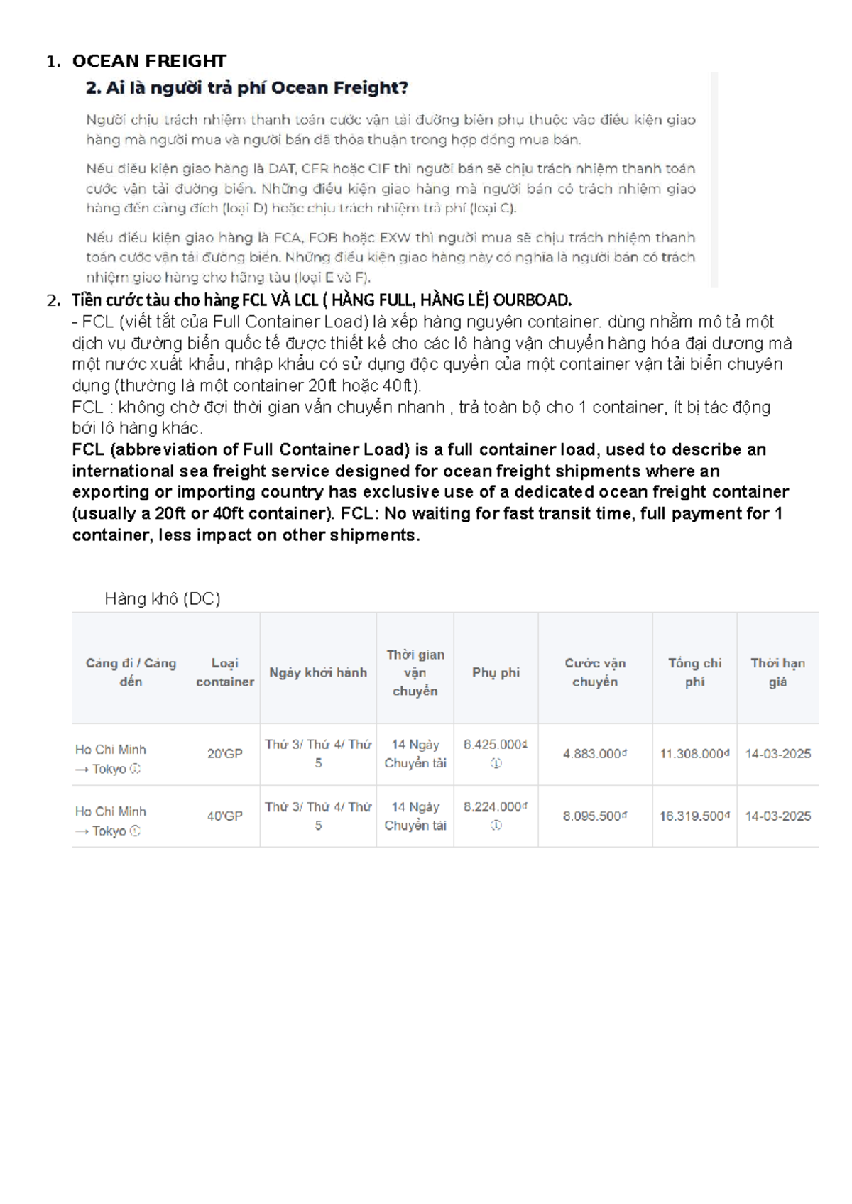 OCEAN FREIGHT: FCL & LCL Charges Overview and Guidelines - Studocu