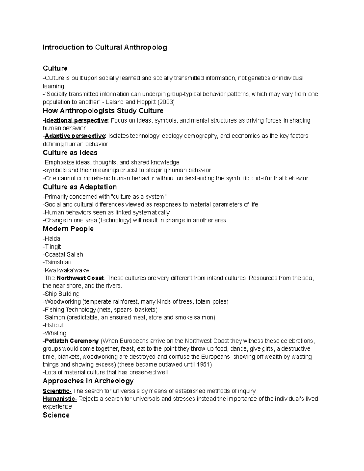 Intro to Cultural Anthro (CULT 101) Lecture Notes 1 - Studocu