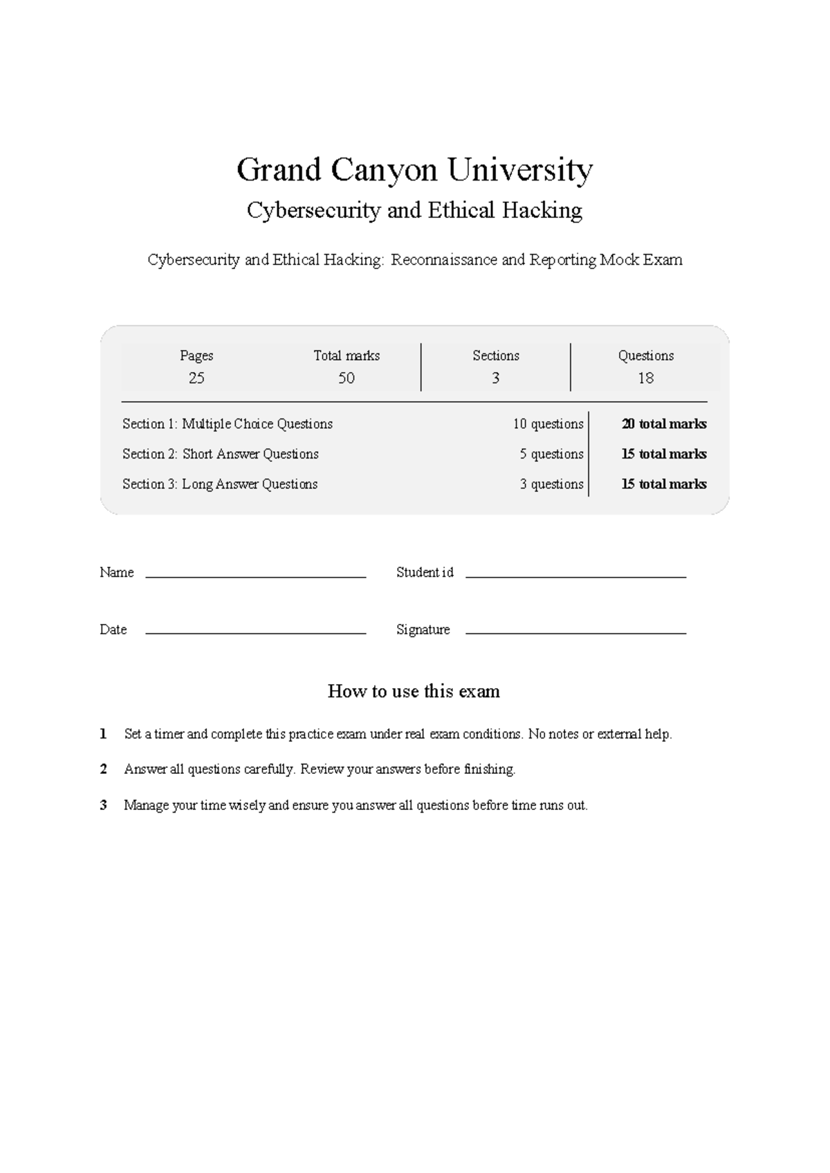 GCU Cybersecurity & Ethical Hacking: Reconnaissance Mock Exam - Studocu