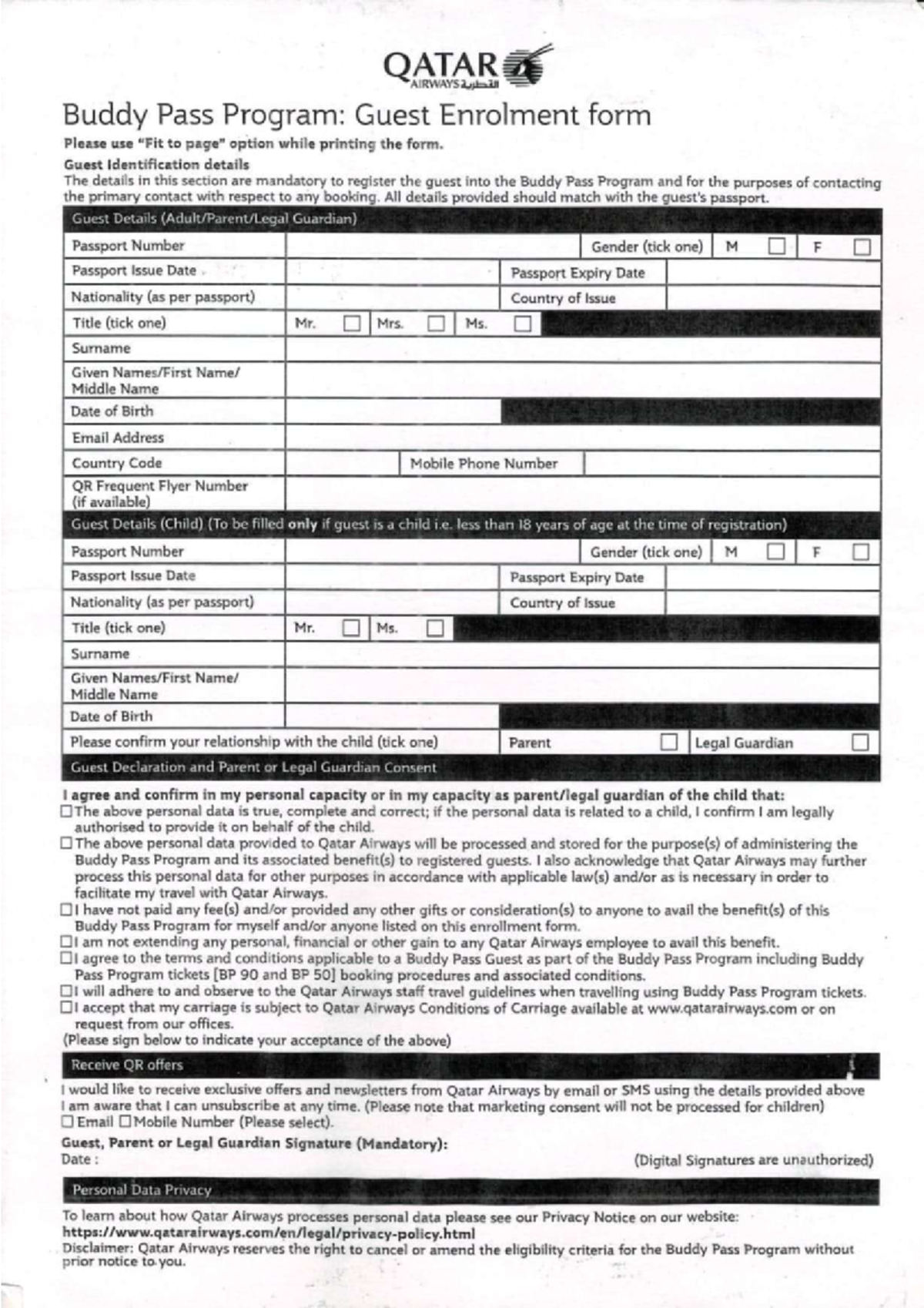 QATAR AIRWAYS Buddy Pass Program: Guest Enrollment Form Guide - Studocu