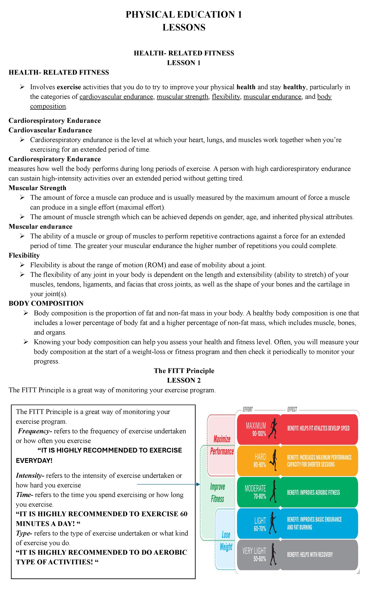 PHYSICAL EDUCATION 1: FITNESS LESSONS & MVPA OVERVIEW - Studocu