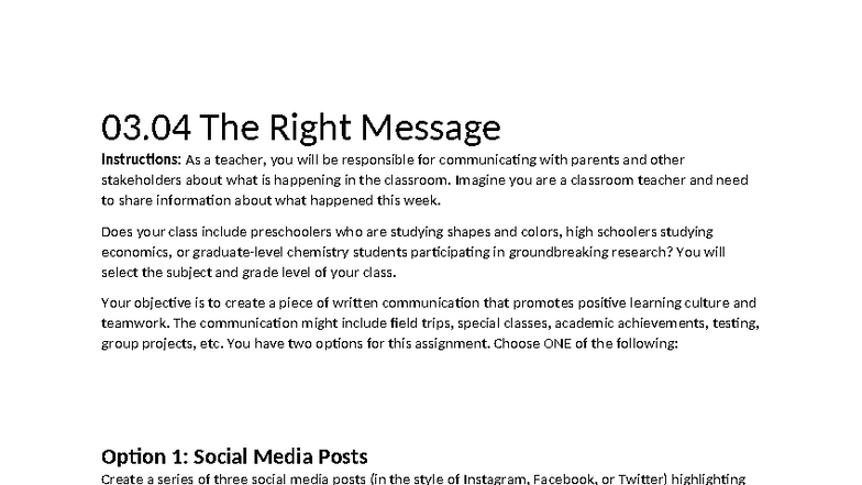 03.04 Classroom Newsletter: Communicating Weekly Highlights - Studocu