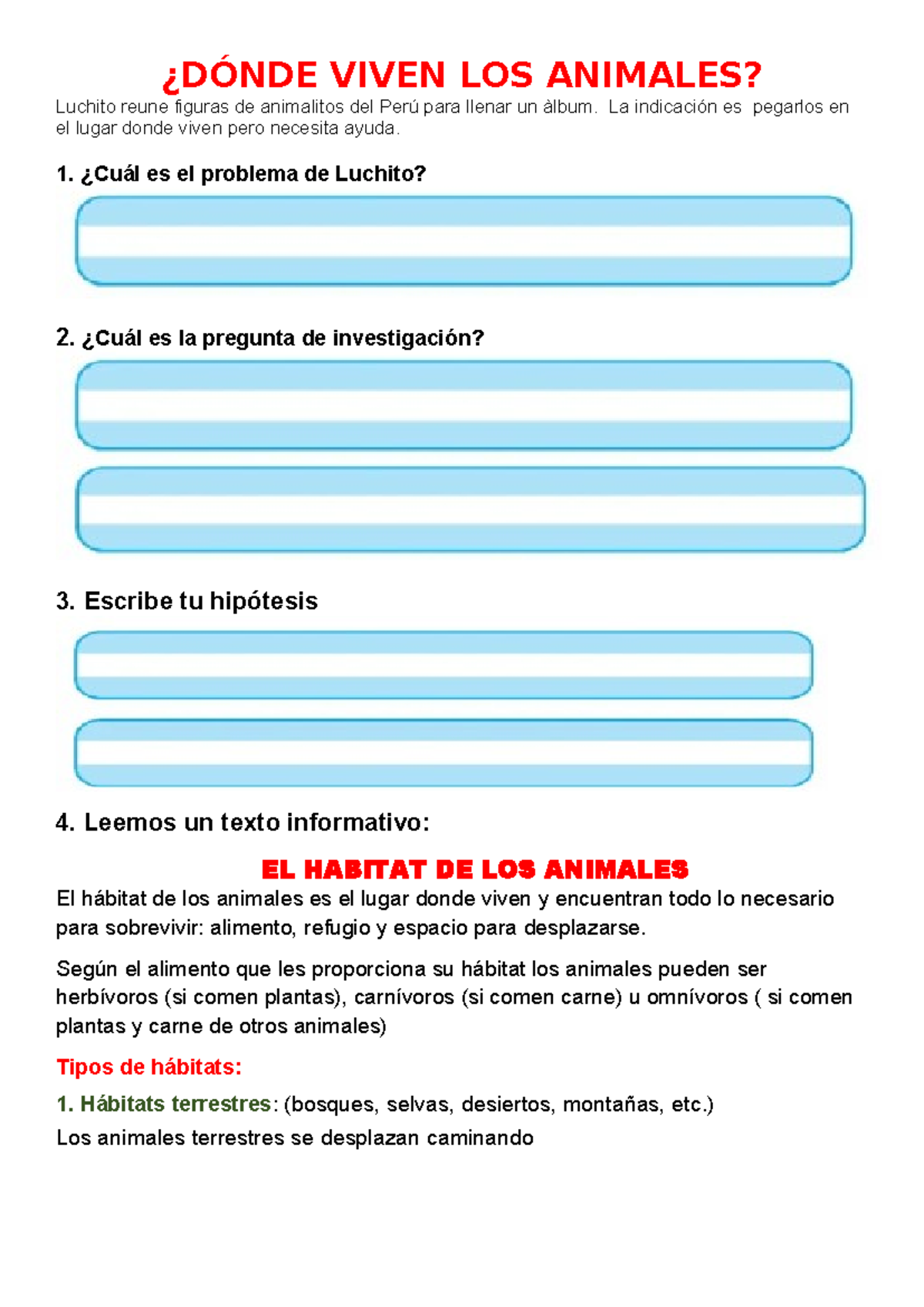 Dónde Viven los Animales: Ficha de Evaluación CY A 2DO - Studocu