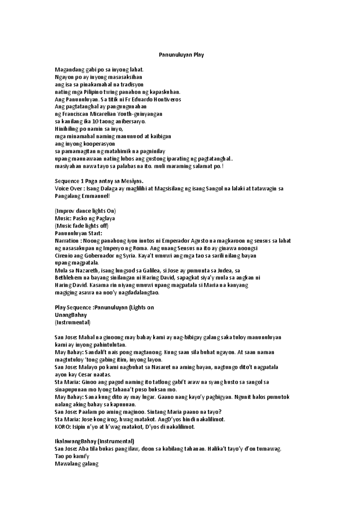 Panunuluyan Script - Panunuluyan Play Magandang gabi po sa inyong lahat ...