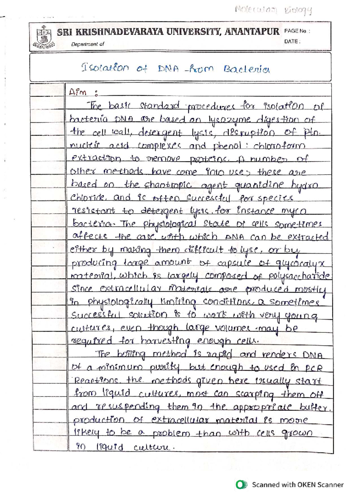 Molecular Biology Techniques: DNA Isolation Methods (SRI ...