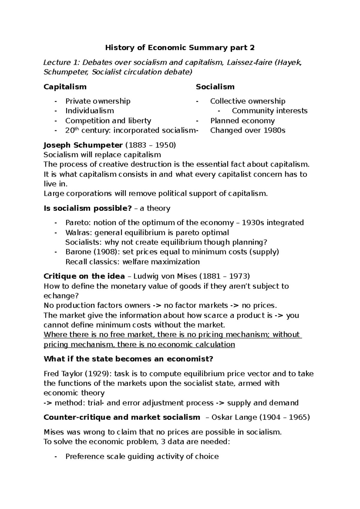History of Economics Summary Part 2: Socialism vs. Capitalism Debates ...
