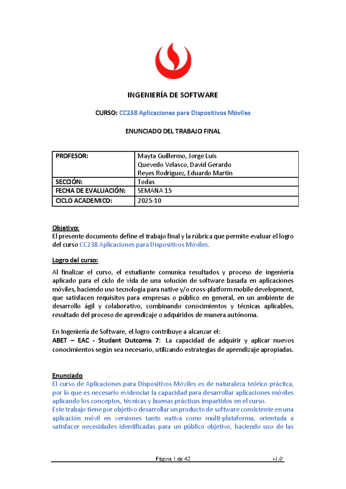 Trabajo Final CC238: Aplicaciones para Dispositivos Móviles - Enunciado y - Studocu