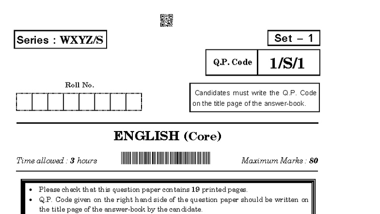 ENGLISH (Core) Set 1 Question Paper - 2025 - Studocu