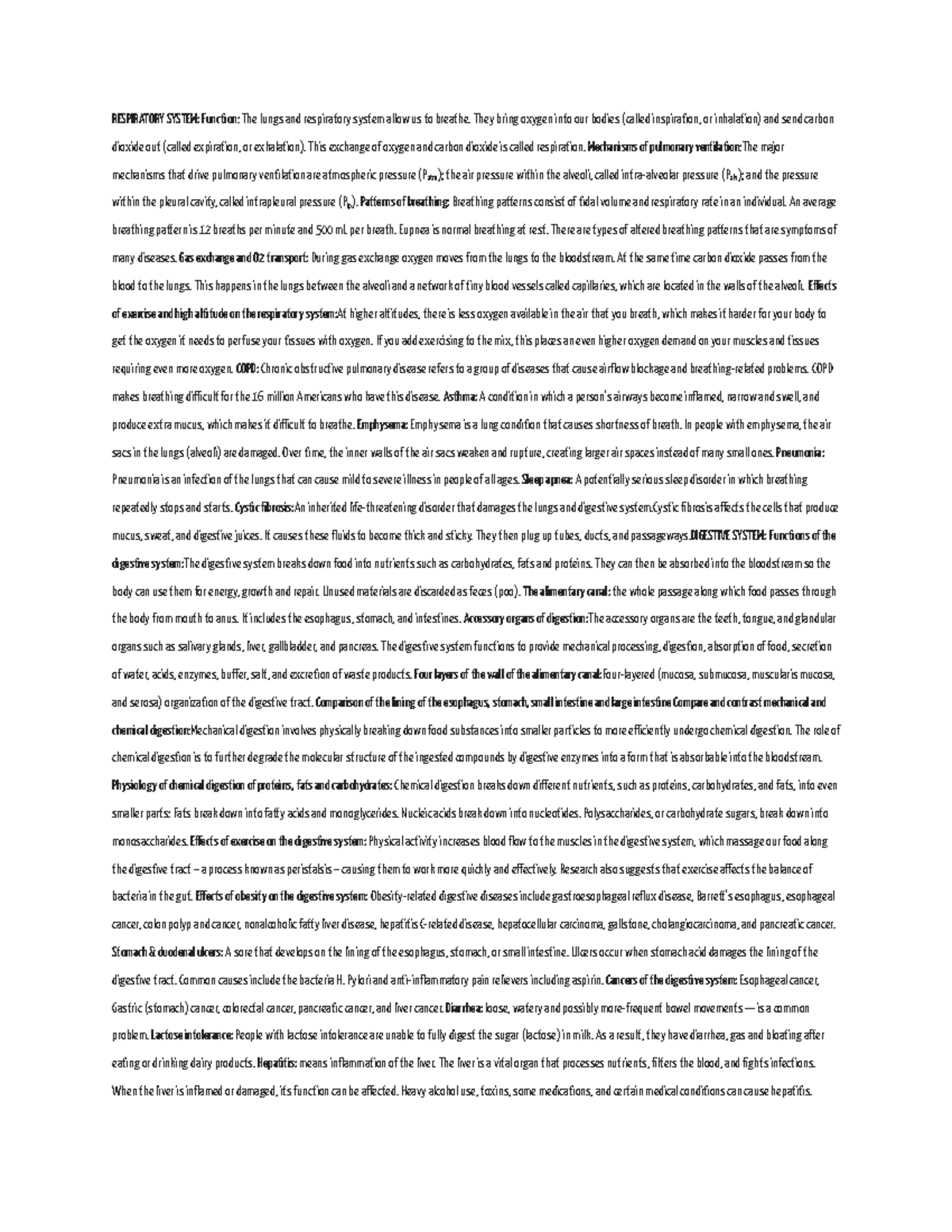Anatomy & Physiology: Respiratory System Cheat Sheet - Studocu