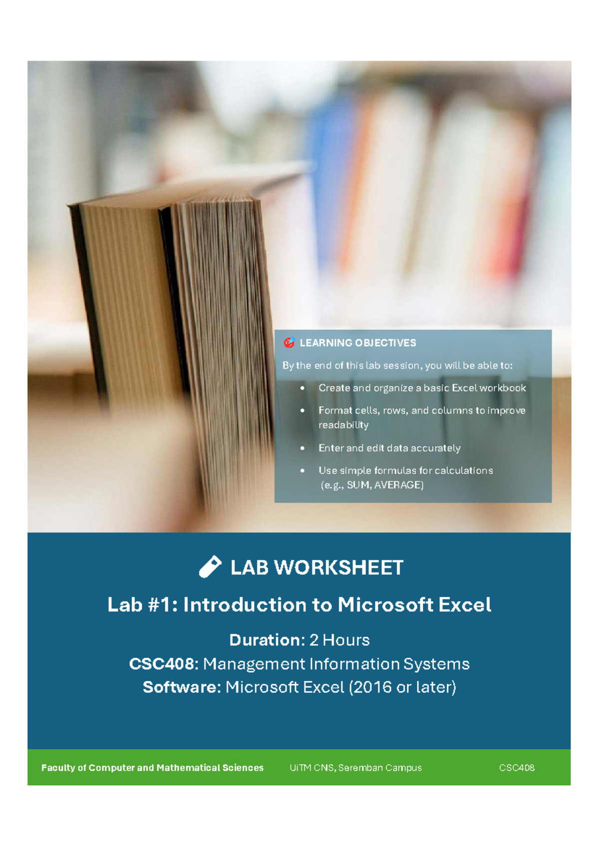 CSC408 Lab 1: Intro to Excel - Student Manual and Activities - Studocu