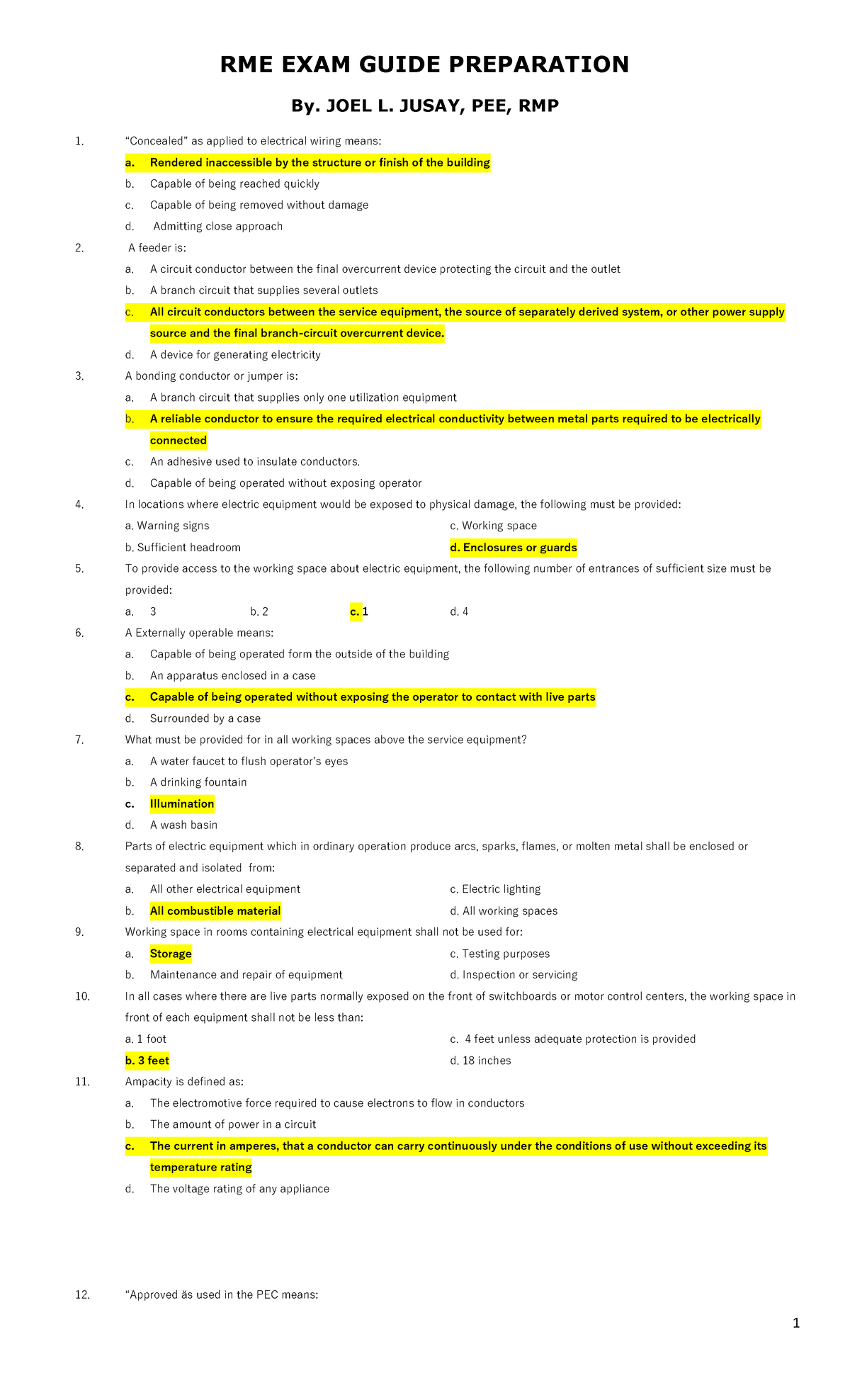 RME Review EXAM Guide BY ENGR - RME EXAM GUIDE PREPARATION By. JOEL L ...