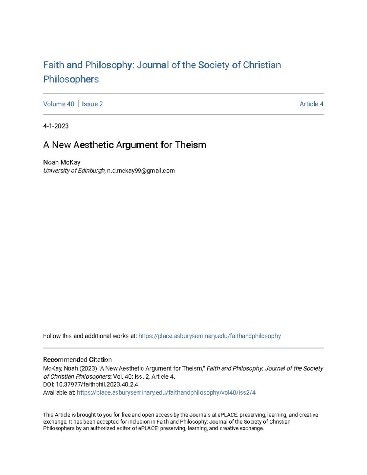 Aesthetic Argument for Theism: Insights from Faith and Philosophy Vol ...