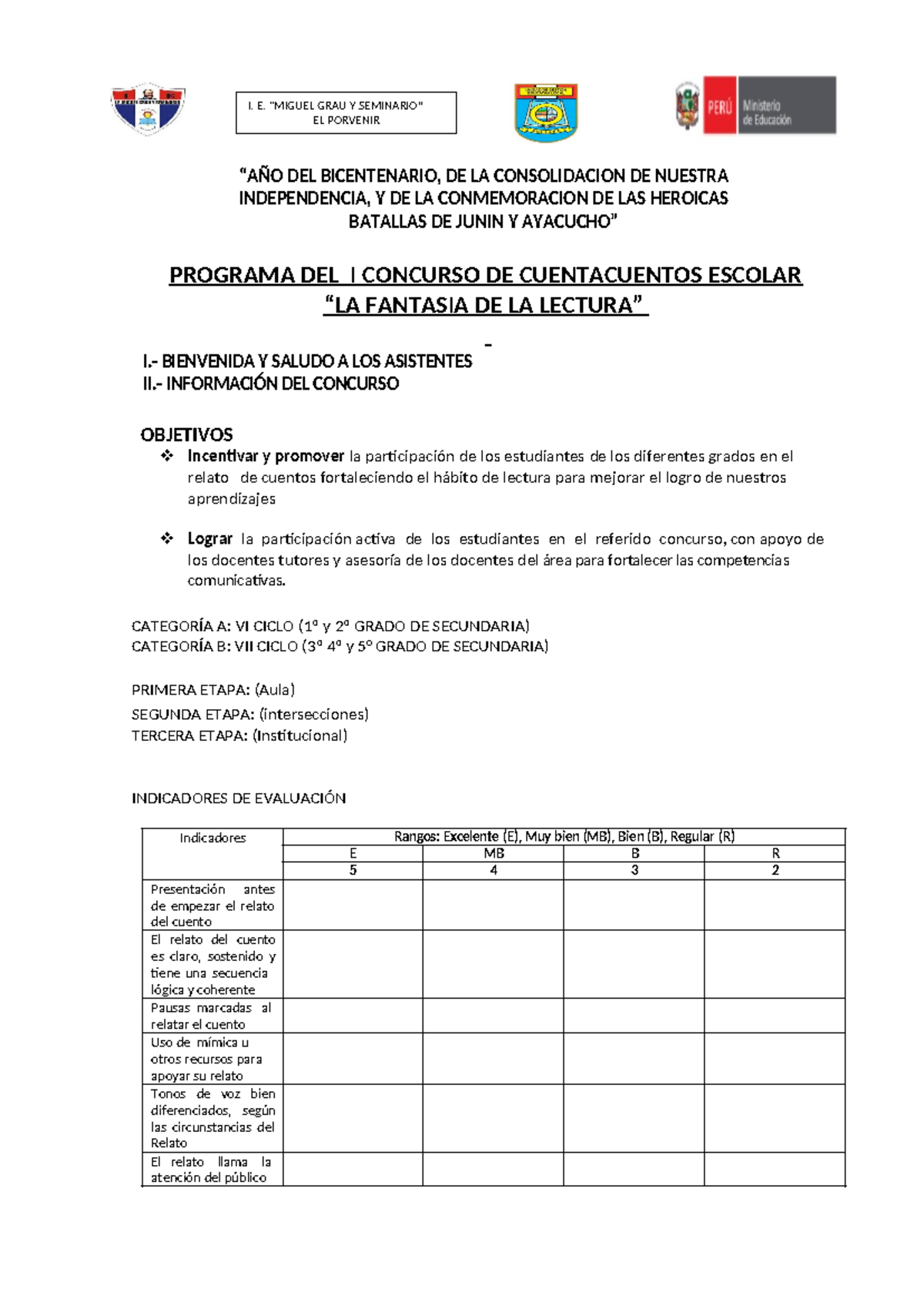 Programa del I Concurso de Cuentacuentos Escolar 2023 - Studocu