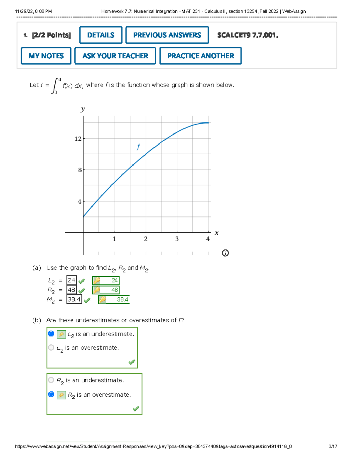 Homework 7.7 Numerical Integration - MAT 231 - Calculus II - Fall 2022 ...